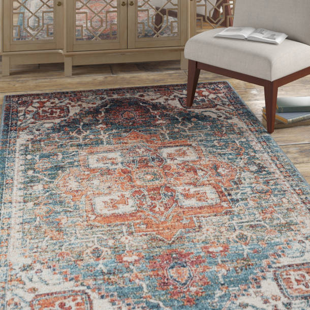 Bungalow Rose Zoeller Machine Woven / Power Loomed Blue/Rust Rug ...