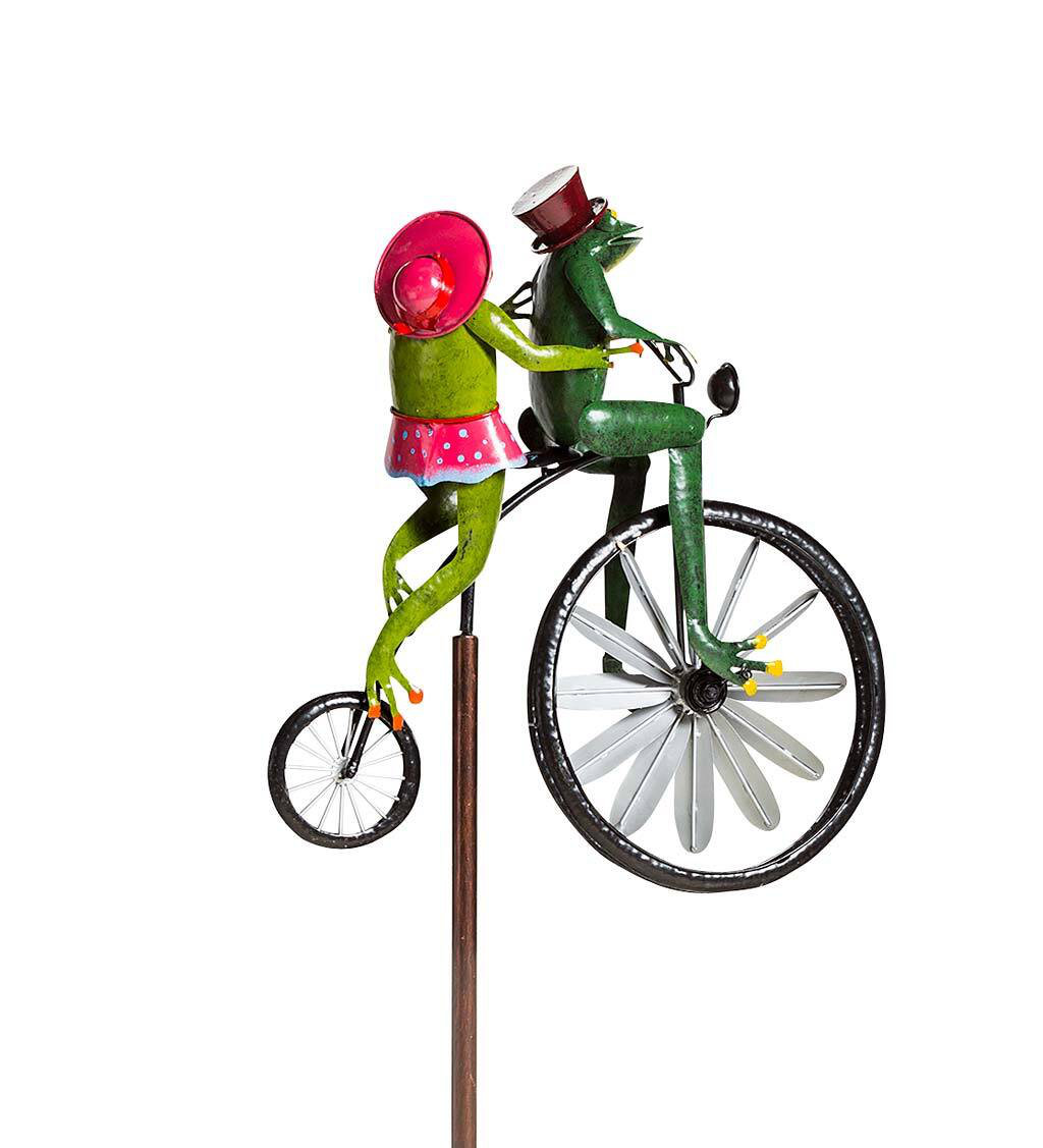 Plow & Hearth Bicycling Frogs Metal Wind Spinner Garden Stake | Wayfair