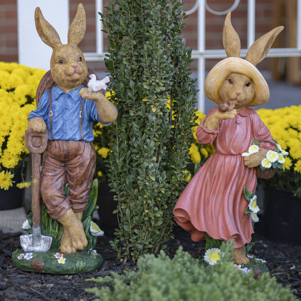 Trinx Denarious Miss Maggie Mae Rabbit with Flower and Snail Statue ...