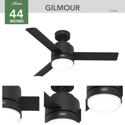 Hunter Fan 44" Gilmour 3 - Blade Damp Rated Ceiling Fan with LED Light ...