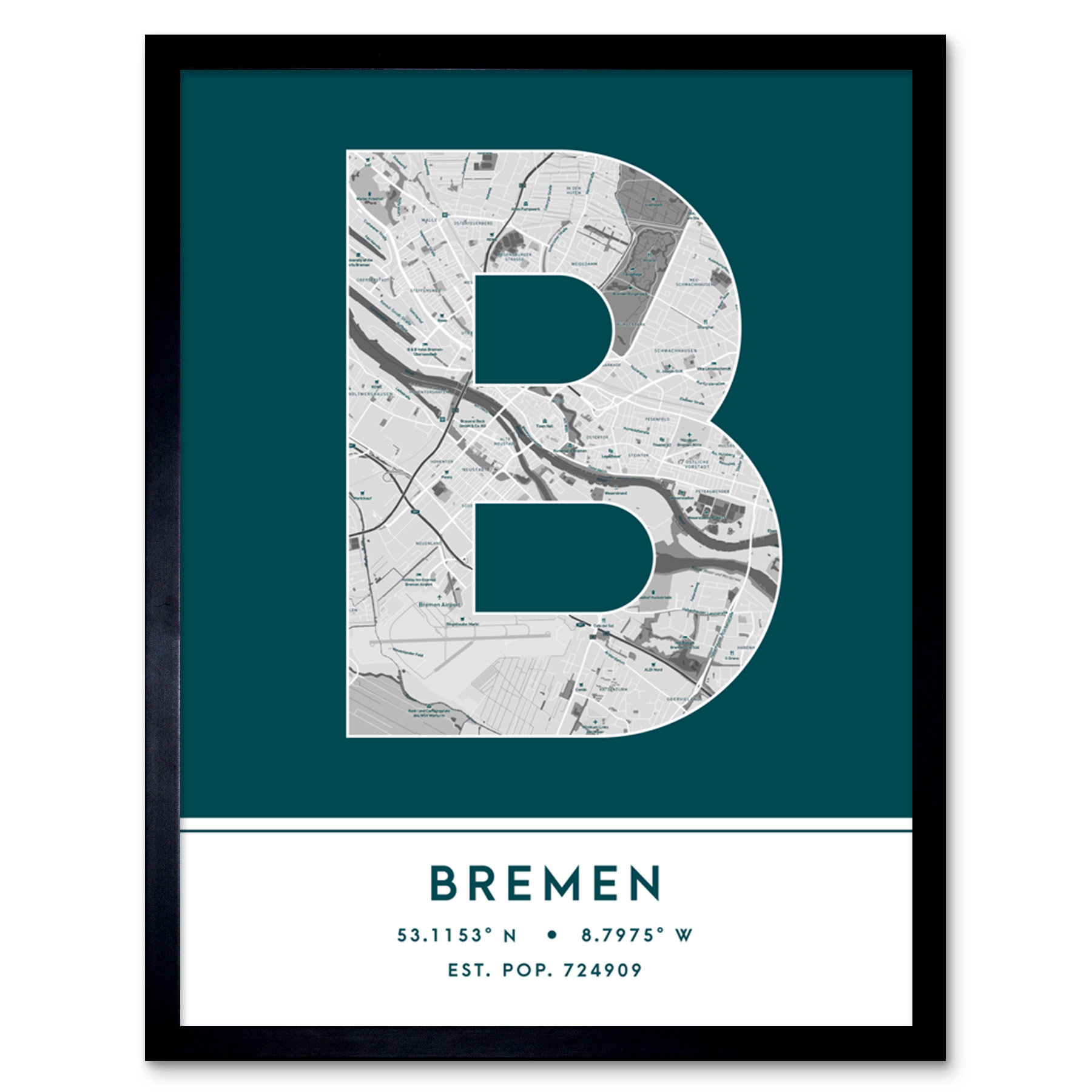 Wee Blue Coo Bremen City Map Bremen Teal by Wee Blue Coo - Picture ...