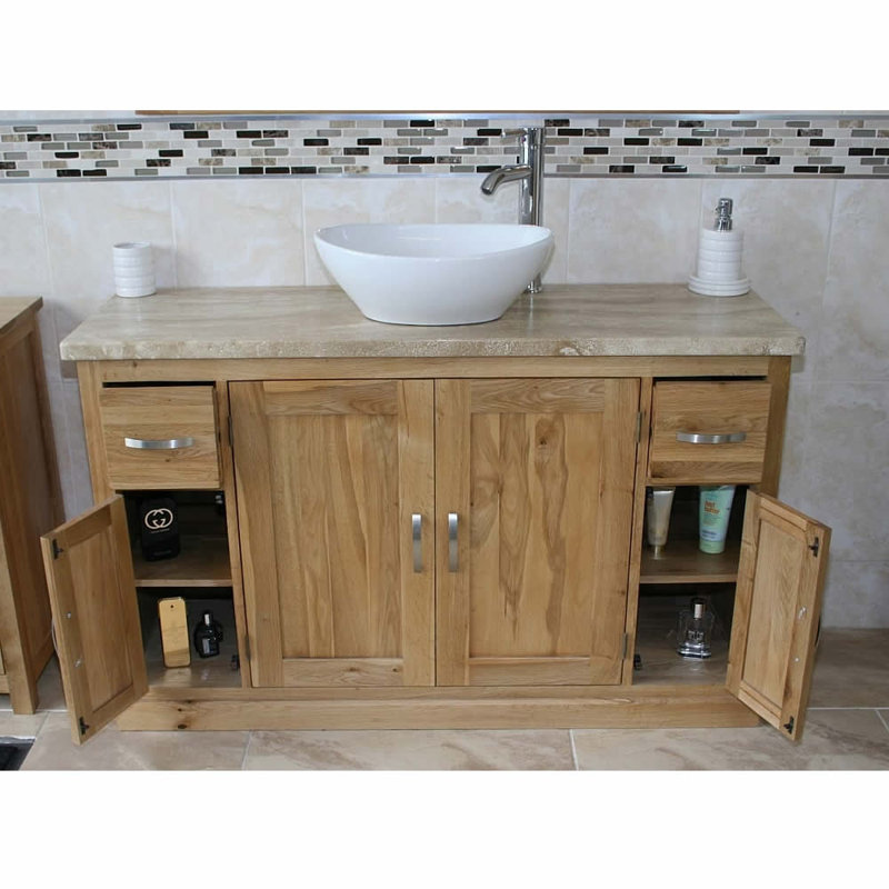 Belfry Bathroom Deegan Solid Oak 1230mm Free-Standing Vanity Unit ...