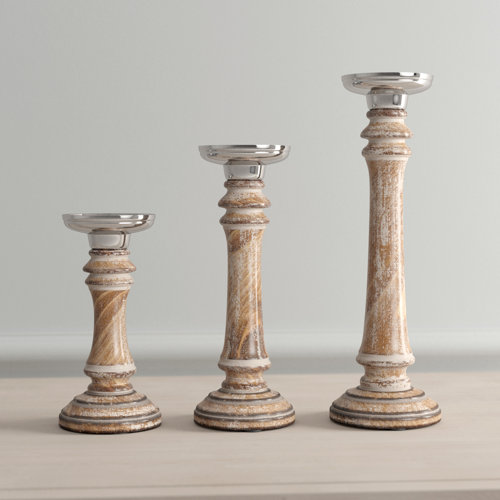Sand & Stable 3 Piece Wood/Metal Candlestick Set & Reviews | Wayfair