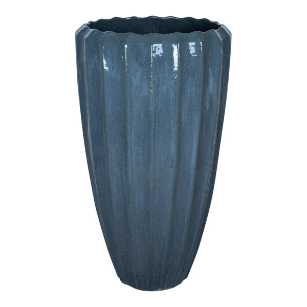 Brambly Cottage Tuskahoma white ceramic pot with ribbed structure ...