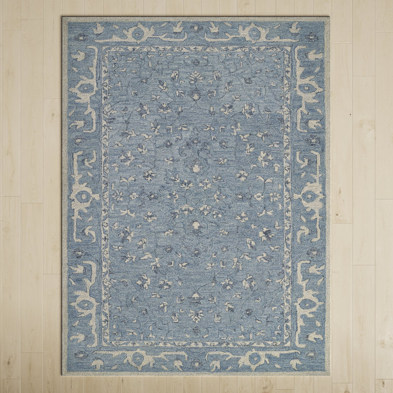Birch Lane™ Lenville Handmade Hand Tufted Wool Blue/Beige Rug & Reviews ...