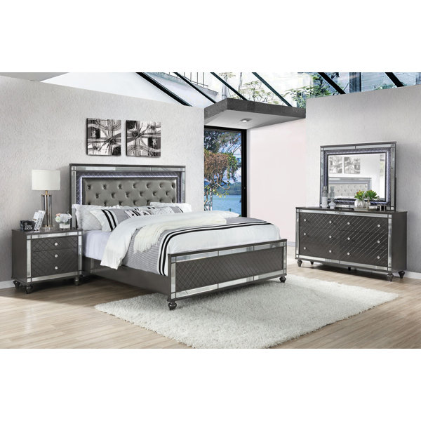 House of Hampton® 4-1_Adeline LED Upholstered Panel Bedroom Set | Wayfair