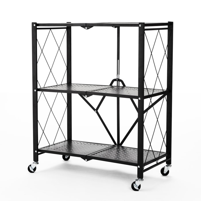 Latitude Run® 33.85" H x 27" W Foldable Rolling Metal Storage Shelf ...
