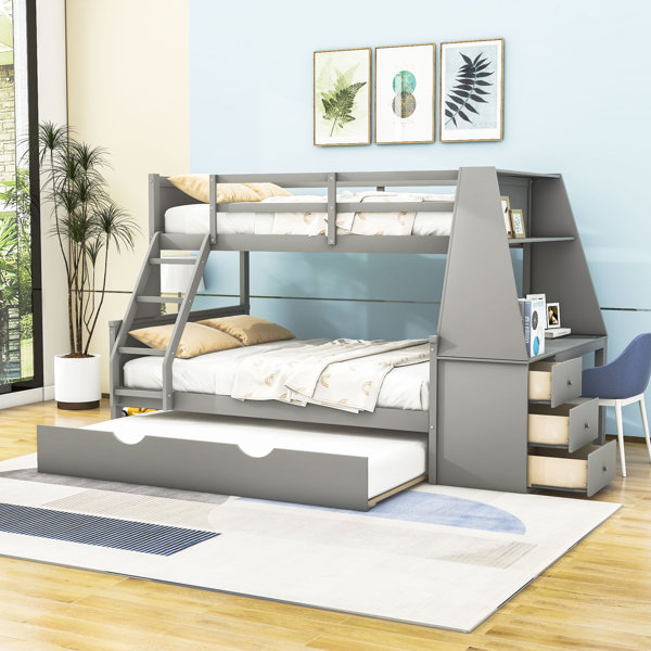 Viv + Rae Kirksey Twin Over Full 3 Drawer Standard Bunk Bed with Built ...