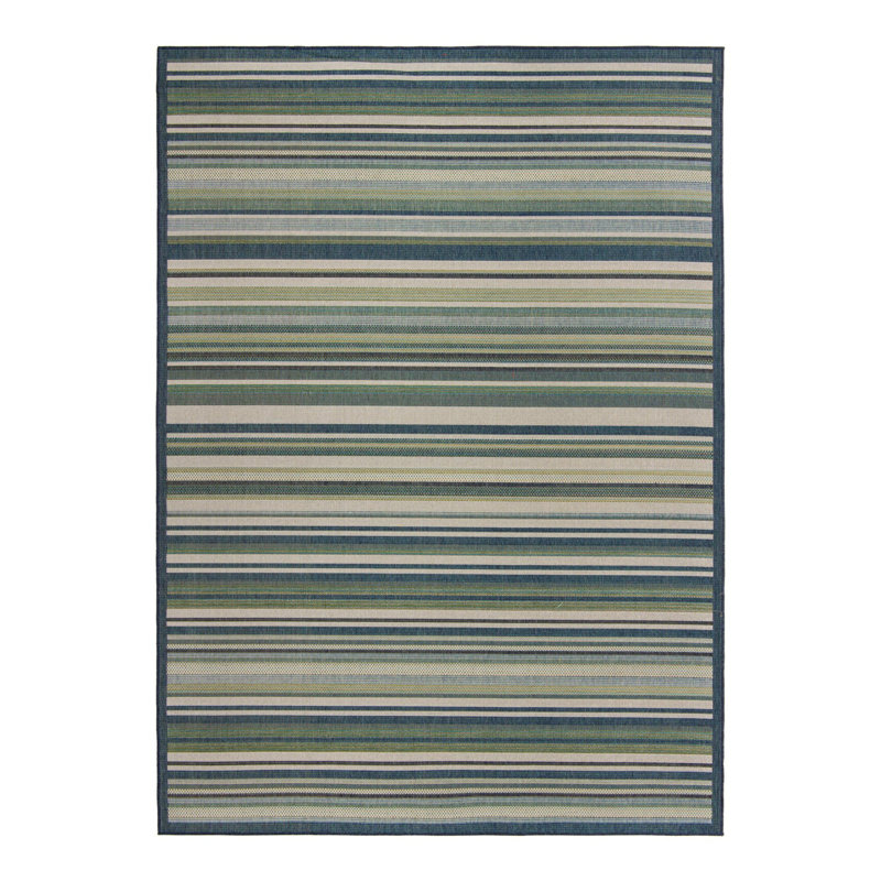 Beachcrest Home Tavon Striped Green/Blue Indoor / Outdoor Area Rug ...