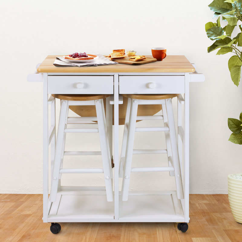 August Grove® Wimborne Solid Wood Kitchen Island Set & Reviews | Wayfair