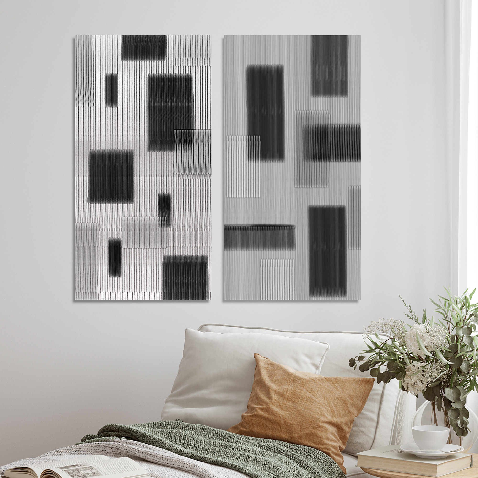 Ivy Bronx Black And White Abstract Art VI - 2 Piece Graphic Art Set on ...