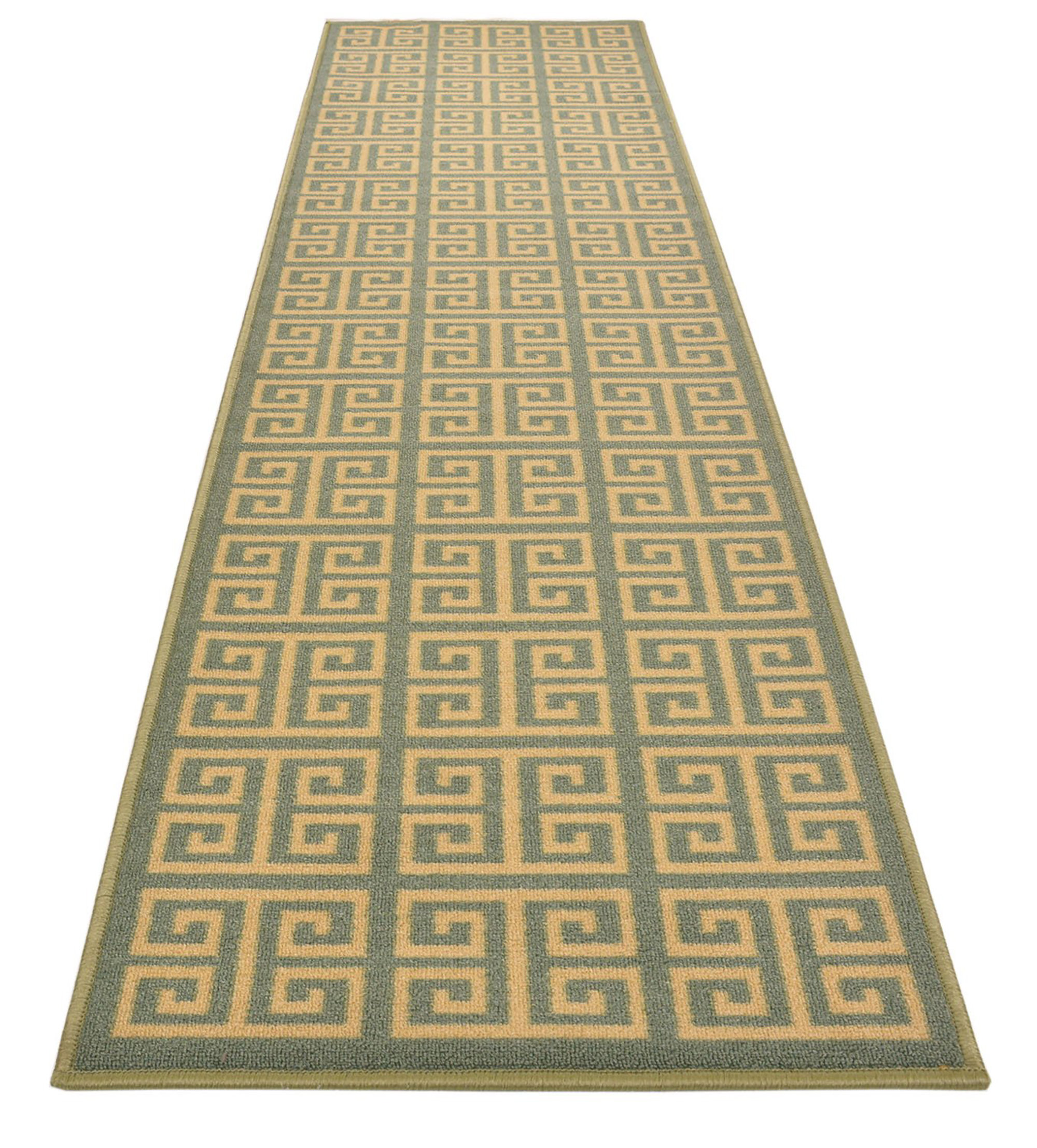 Winston Porter Squared Greek Key Slip Resistant Low Pile Runner Rug ...