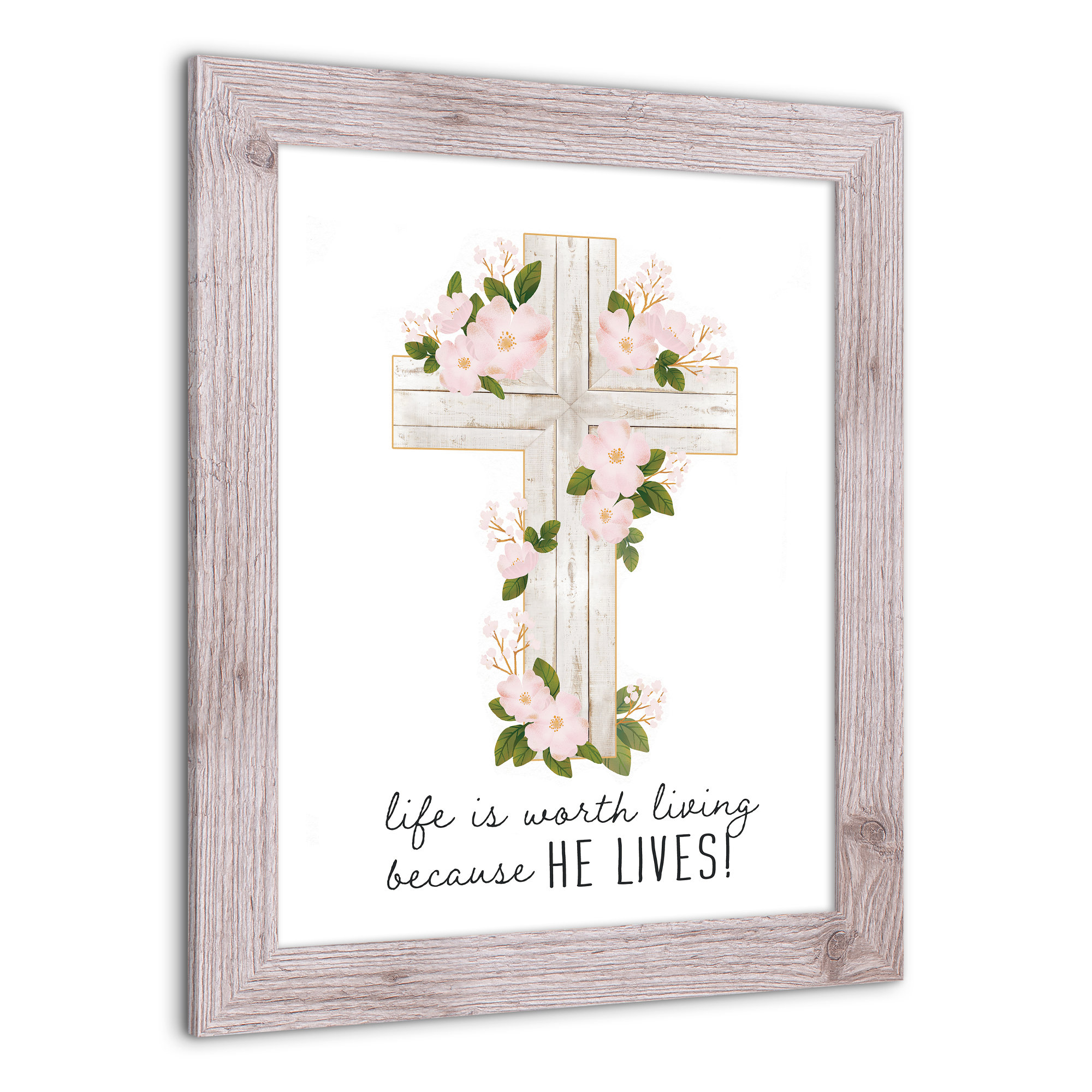 August Grove® He Lives Floral Cross - Picture Frame Graphic Art | Wayfair