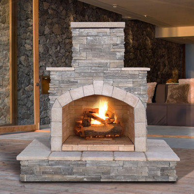 Cal Flame 78'' H Stone Veneer Propane Outdoor Fireplace | Wayfair