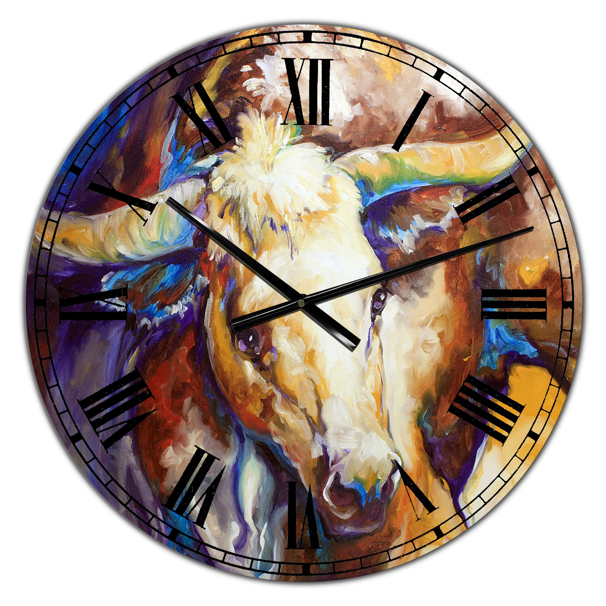 East Urban Home Power Longhorn Abstract - Oversized Cottage Wall Clock ...
