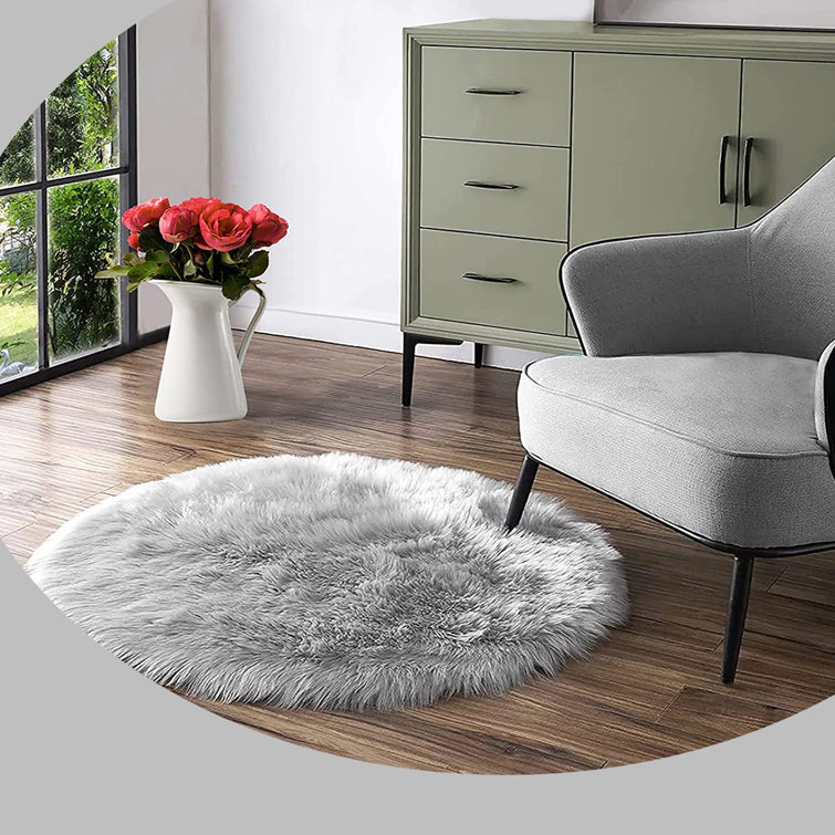 Mercer41 Grey Round Rugs For Bedroom, Fluffy Circle Rug | Wayfair