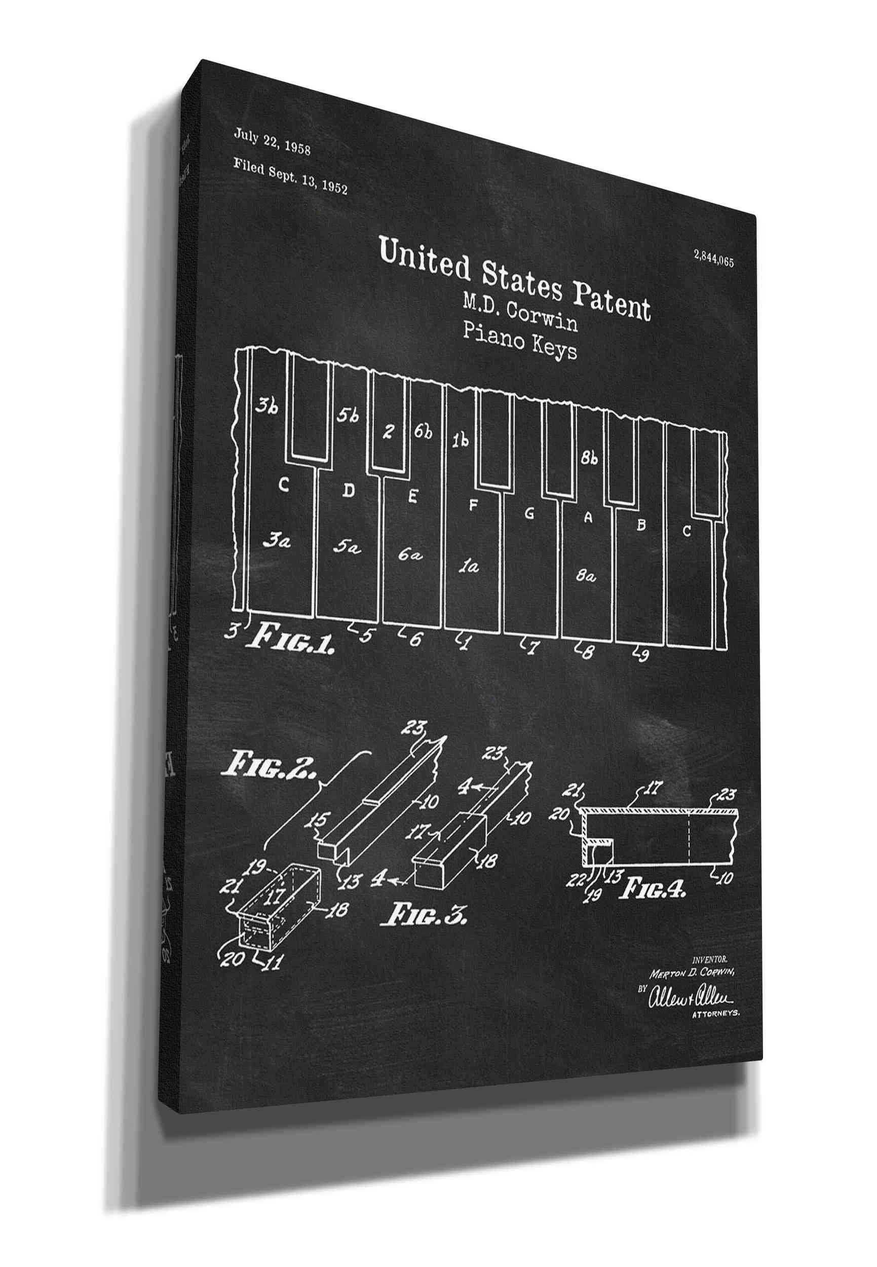 Williston Forge Piano Keys Blueprint Patent Chalkboard On Canvas ...