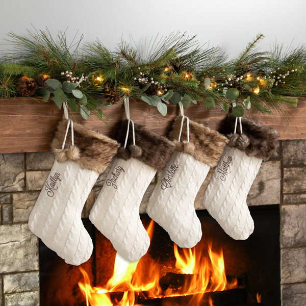 The Holiday Aisle® Fur Cuff Cable Knit Stocking | Wayfair