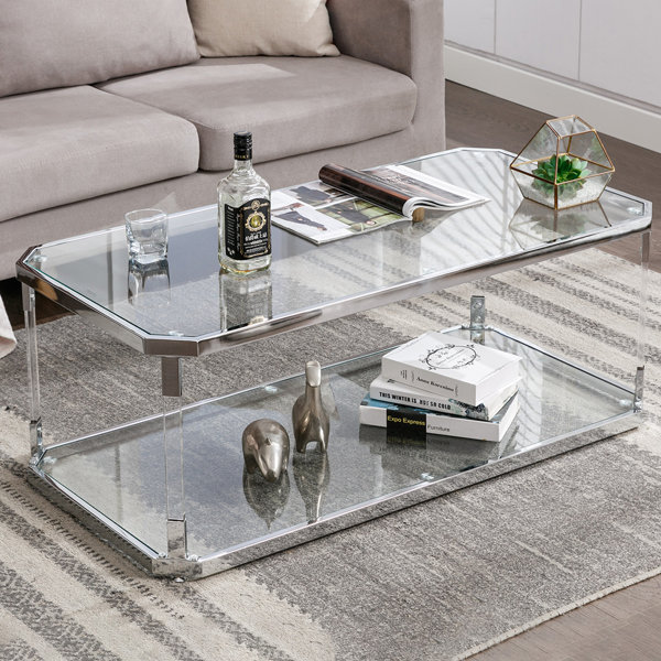 Ivy Bronx Lennert Rectangular Glass Coffee Table for Living Room | Wayfair