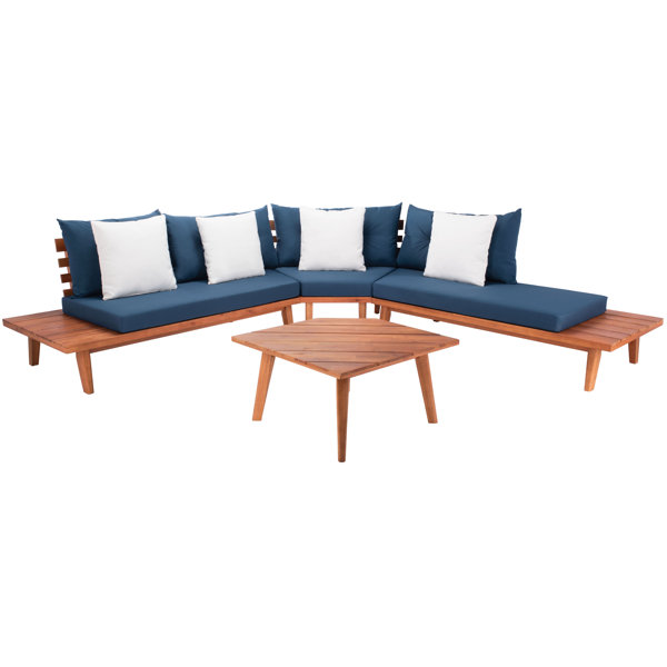 George Oliver Butrus Solid Wood 5 - Person Seating Group with Cushions ...
