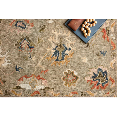 Lark Manor Norge Handmade Hand Hooked Wool Taupe/ Orange/ Blue Rug ...