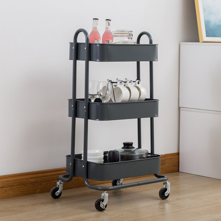 walsport 3 Tier Rolling Cart for home, Metal Mesh Storage Organizer ...