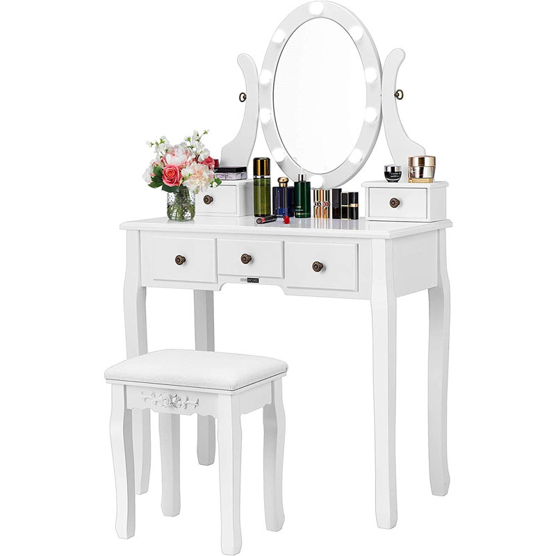 Rosdorf Park HayterMakeup Vanity Set with Rotating Lighted Mirror and ...