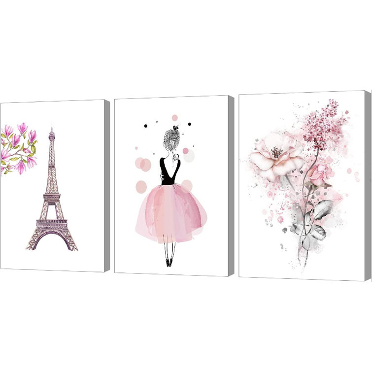 Gemma Violet 3 Piece Wrapped Canvas Painting Set | Wayfair