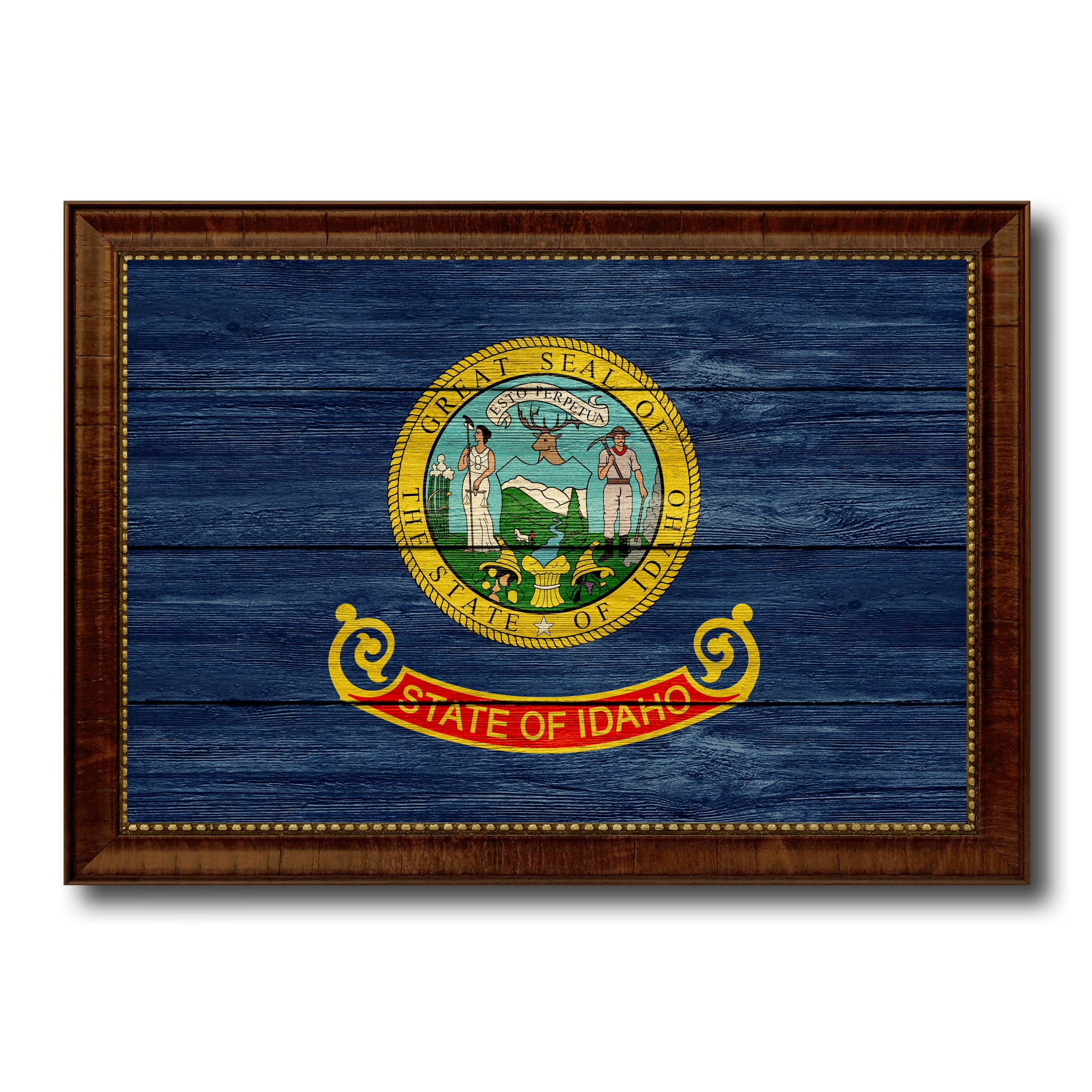Williston Forge Idaho State Textured Flag Print With Brown Gold Frame ...