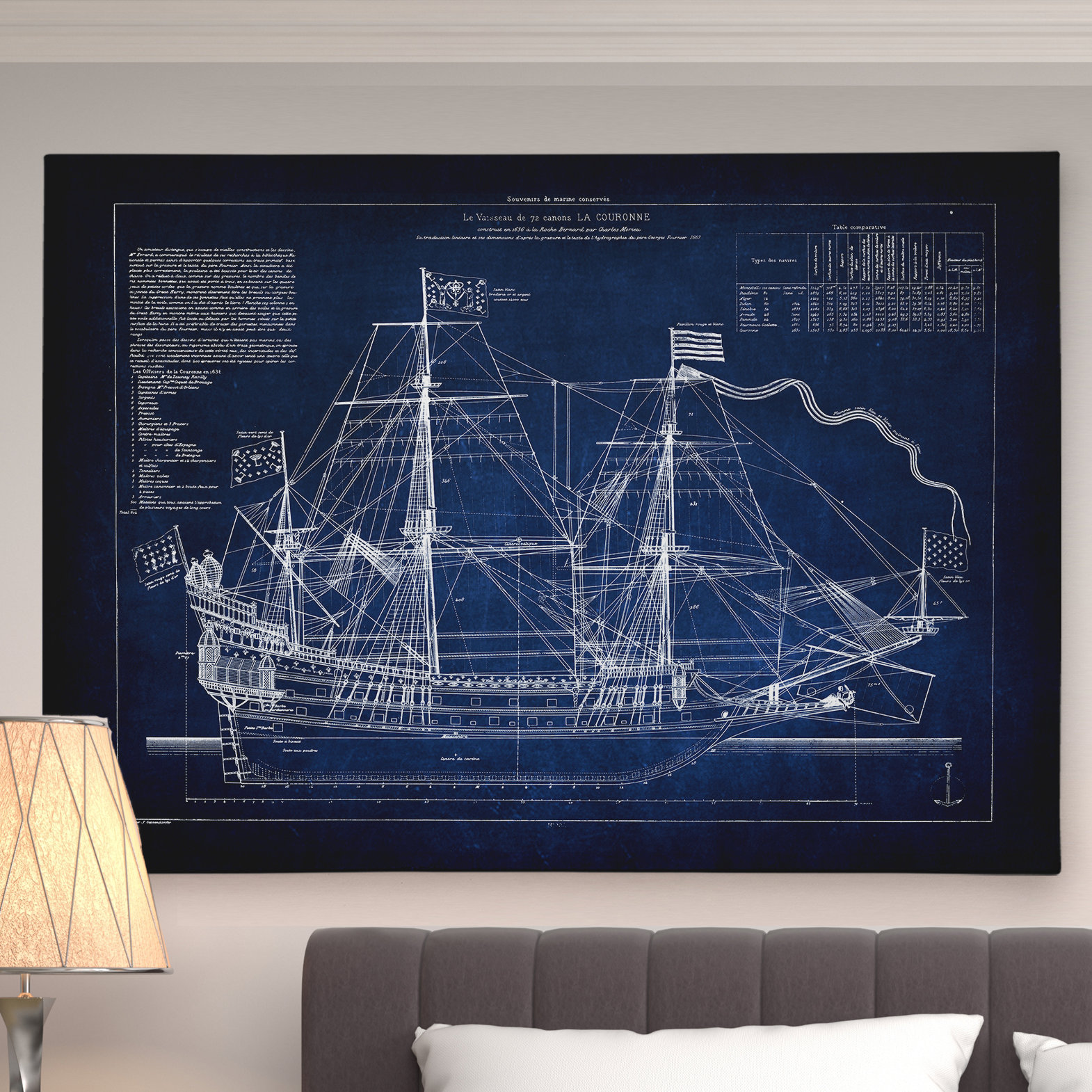 WexfordHome Vintage Sailing Ship Blue Sketch - Graphic Art on Canvas ...