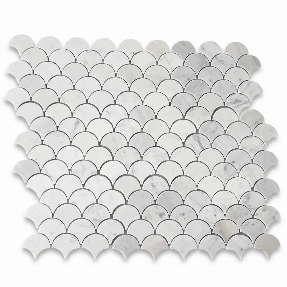 Marble Online 13" x 11" Marble Fish Scale Mosaic Wall & Floor Tile ...