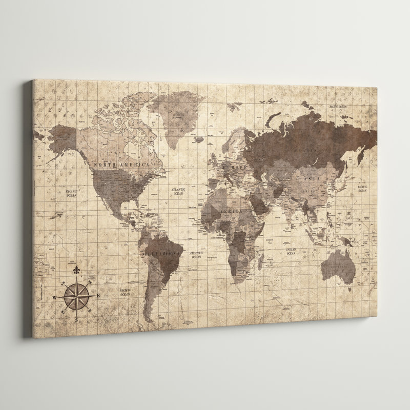 Three Posts™ Distressed World Map - Graphic Art on Canvas & Reviews ...