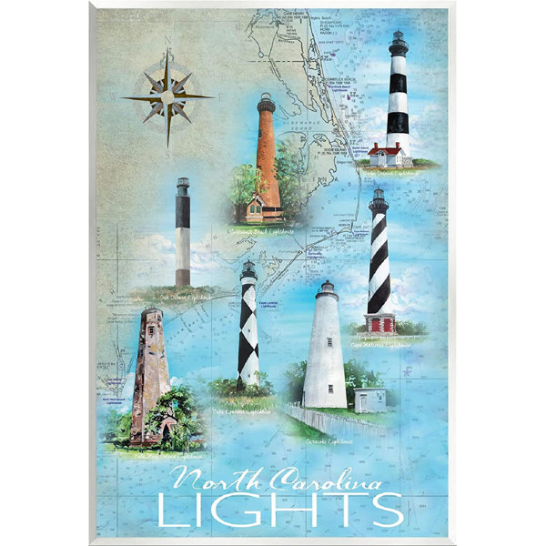 Breakwater Bay North Carolina Lighthouses Map Wood Wall Art - Unframed ...