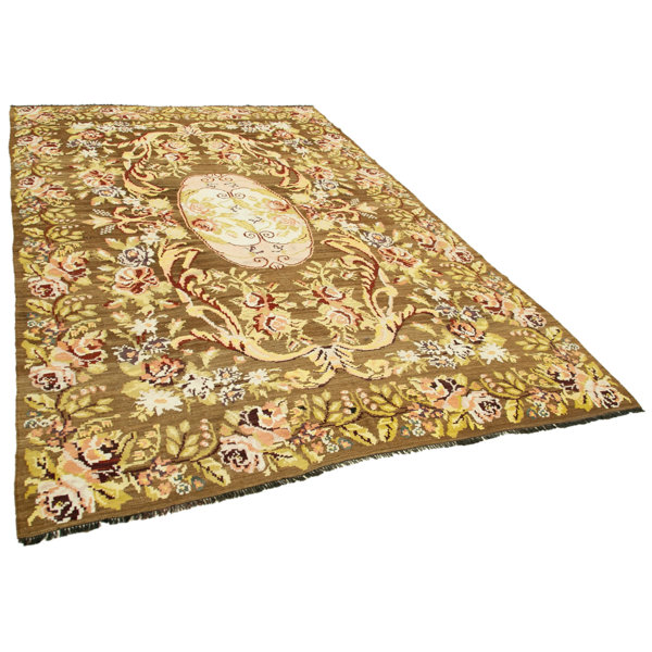 Rosalind Wheeler Hand-Knotted Cotton/Wool Brown/Green Rug | Wayfair.co.uk