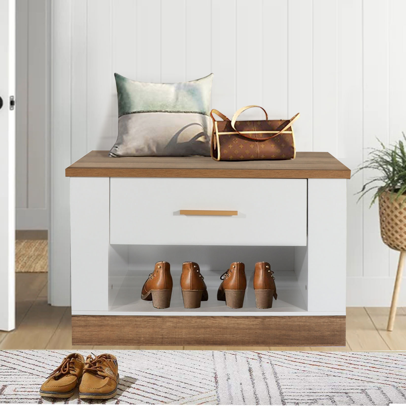 Everly Quinn Modern Farmhouse Entry Bench Shoe Storage Bench For ...