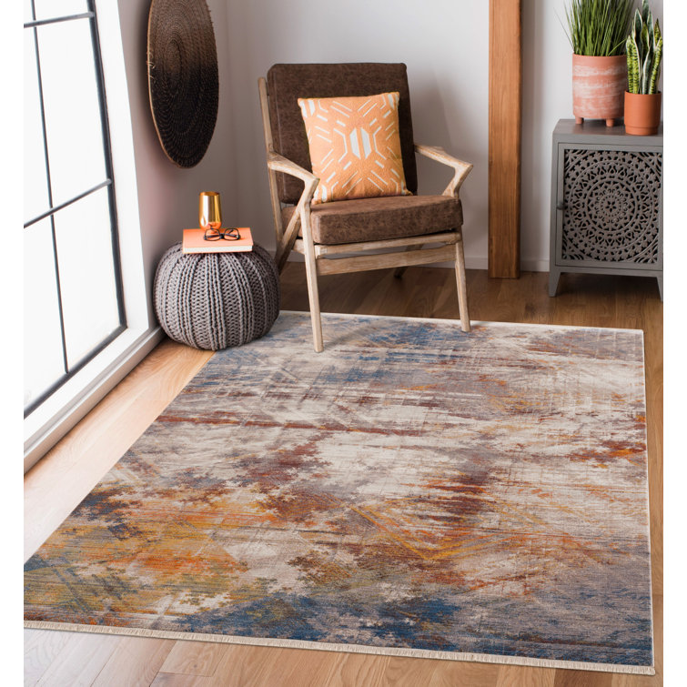 Foundry Select Distressed Geometric Abstract Overlay Area Rug | Wayfair