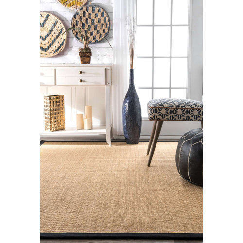 Beachcrest Home Teddy Jute/Sisal Beige/Black Rug & Reviews | Wayfair
