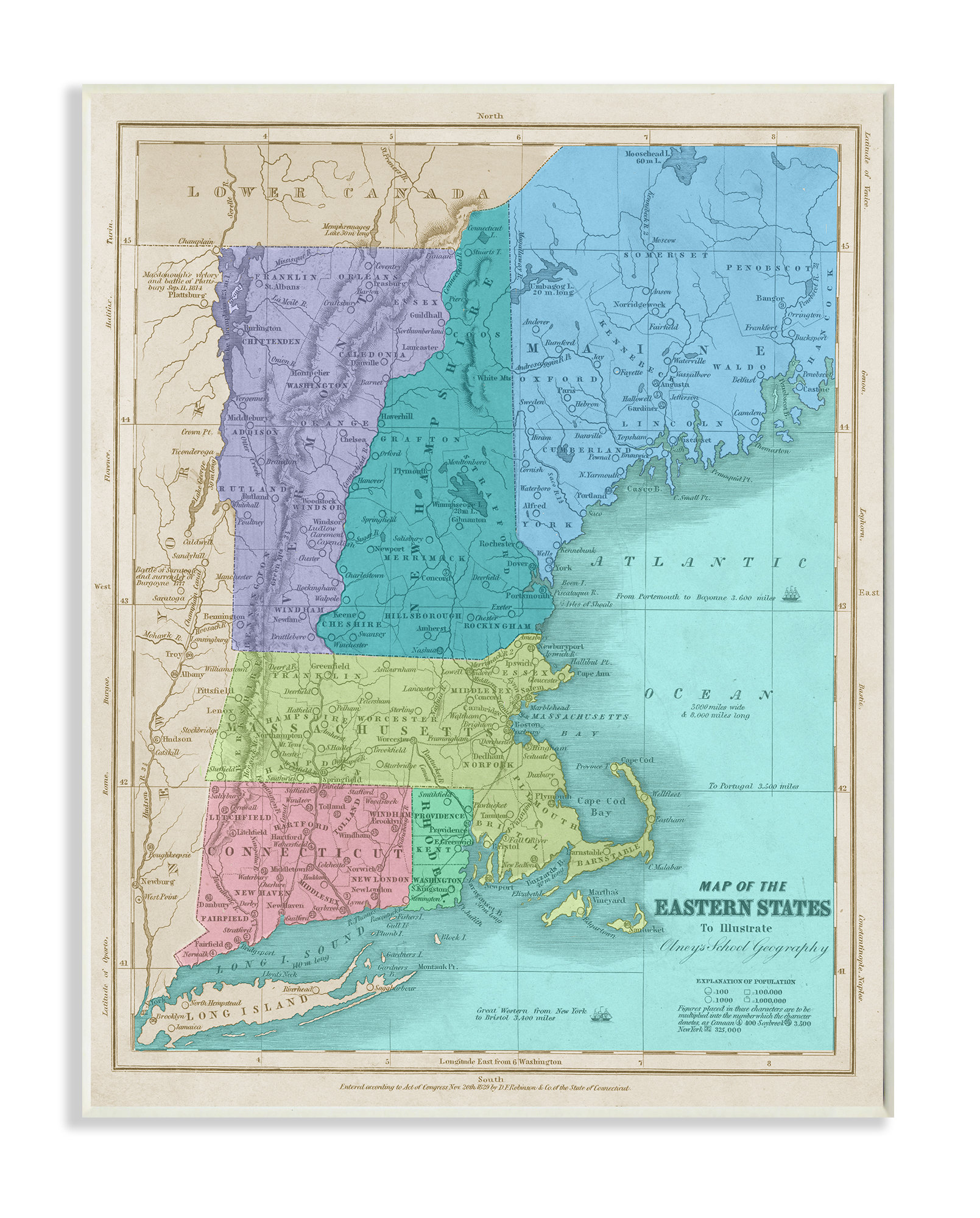 Ebern Designs Map Of Eastern States New England Border Lines by Daphne ...