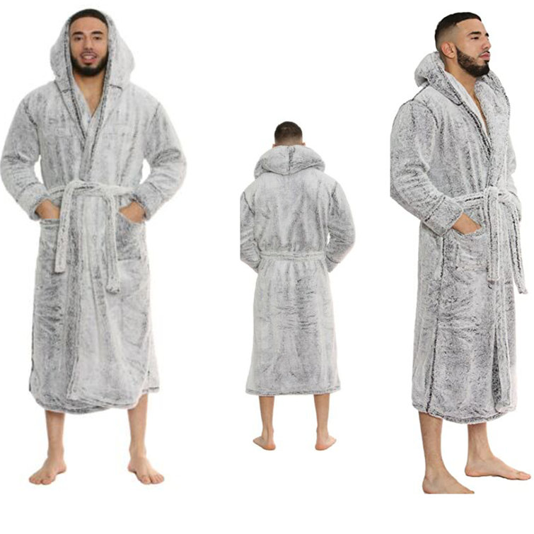 Belfry Bathroom Mens Hooded Dressing Gown Plush Fluffy Soft Warm Fleece ...