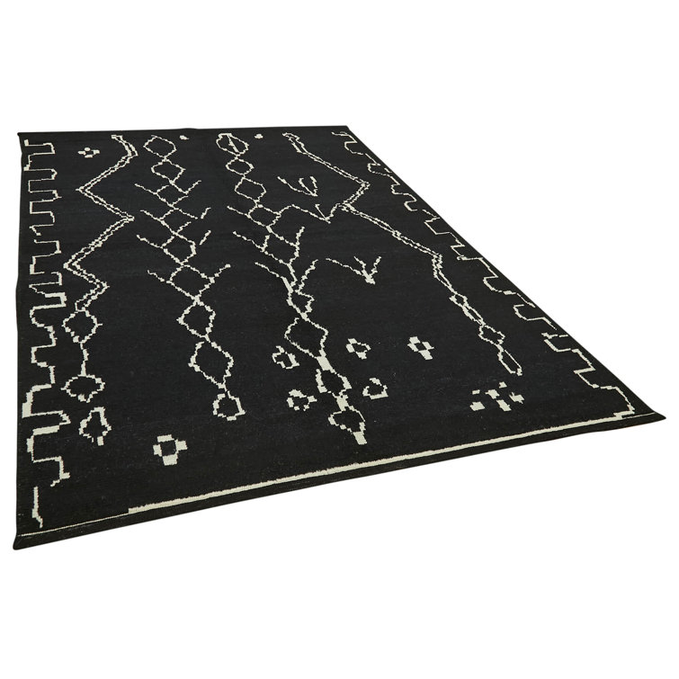 Gracie Oaks Kaleva Morocco Hand-Knotted Cotton/Wool Black Rug | Wayfair ...