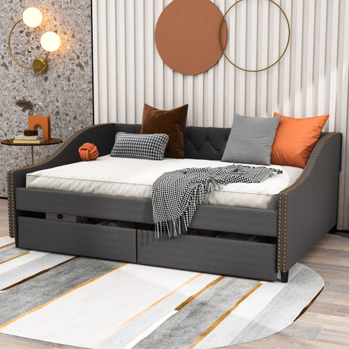House of Hampton® Devyon Full Size 2 Drawers Upholstered Daybed with ...