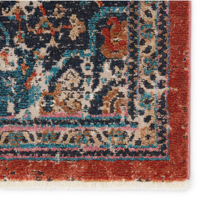 Bungalow Rose Zoeller Machine Woven / Power Loomed Blue/Rust Rug ...