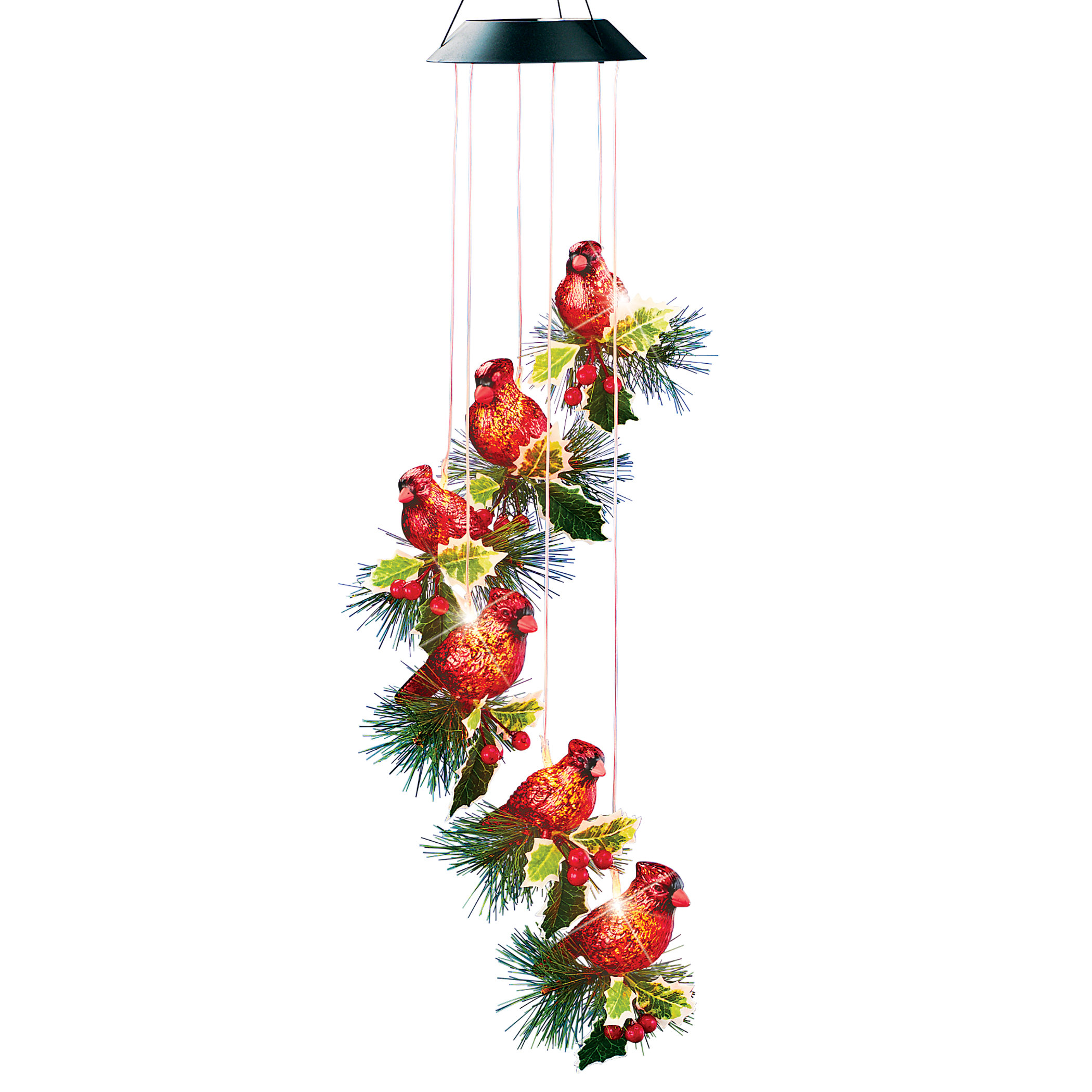 The Holiday Aisle® Solar Powered Hanging Outdoor Cardinals Dangler Wind ...