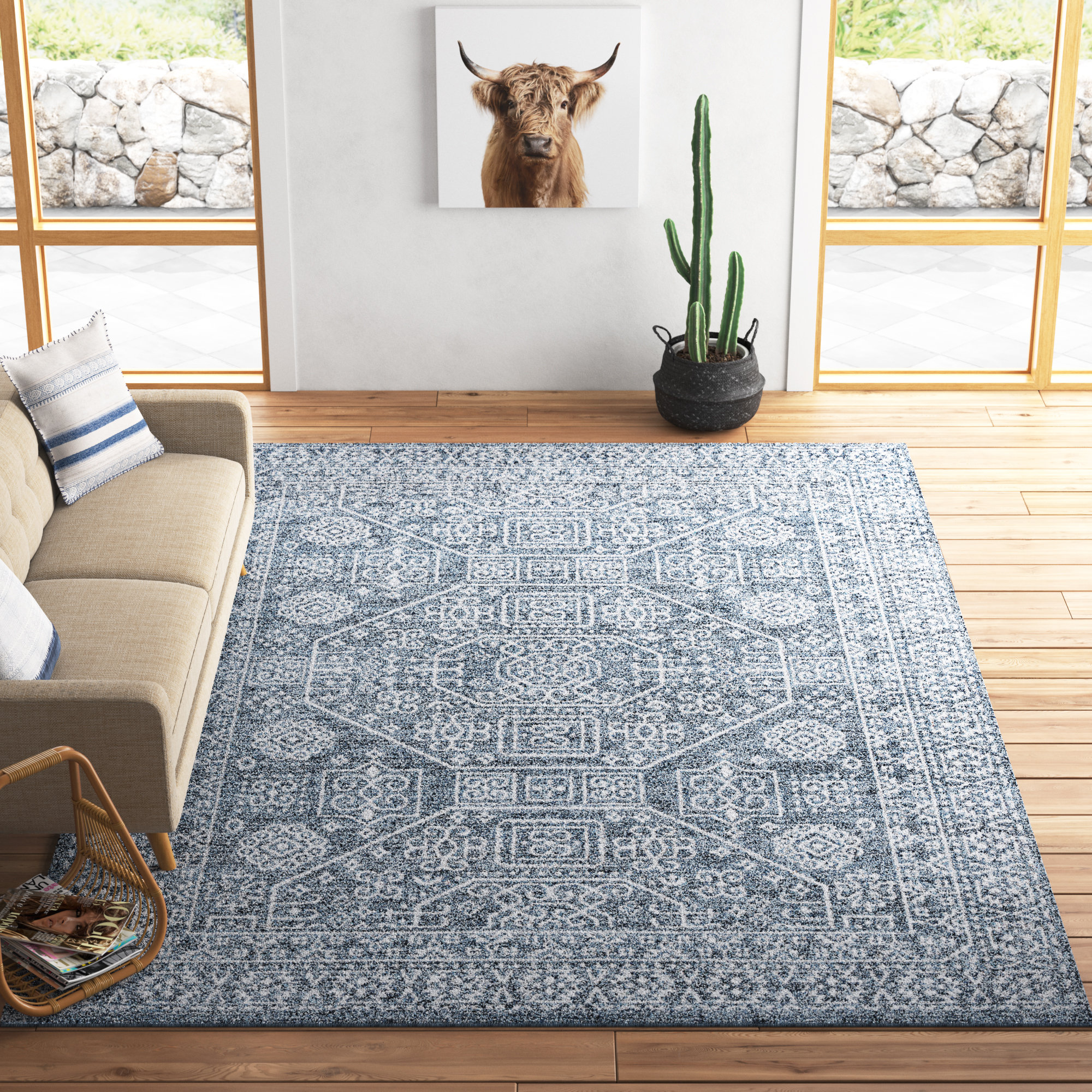 Mistana™ Czarnecki Performance Navy/Cream Rug | Wayfair