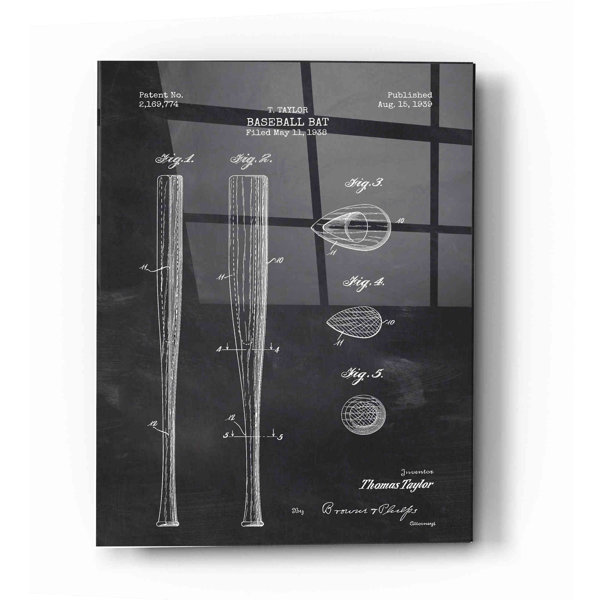 17 Stories Baseball Bat Blueprint Patent Chalkboard - Graphic Art on ...