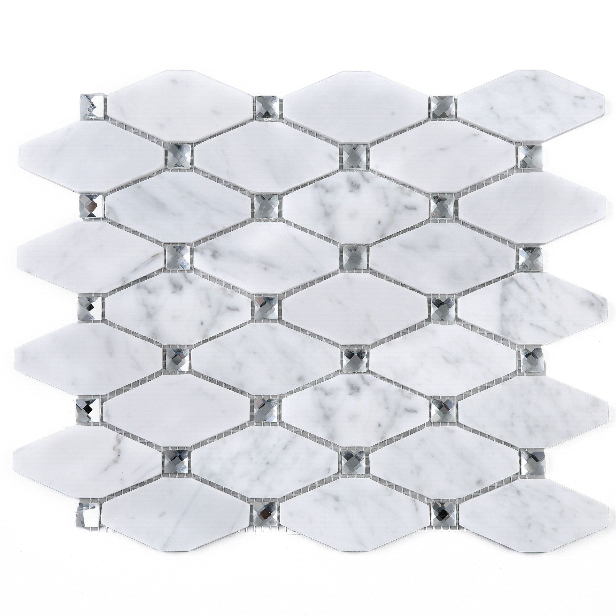 Supreme Tile White Carrara Octagon and Dot Marble Look Mosaic Wall Tile ...