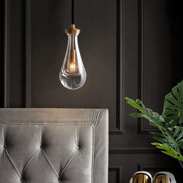 Everly Quinn Antonetta Raindrop Shape Thick Glass Modern Pendant ...
