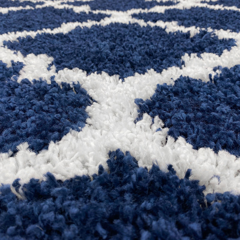 Etta Avenue™ Jasmyn Performance Navy/White Rug & Reviews | Wayfair