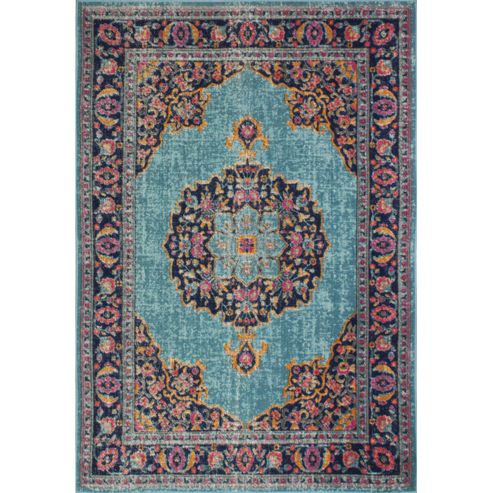 Mistana™ Ashburn Teal/Pink/Navy/Yellow Rug & Reviews | Wayfair
