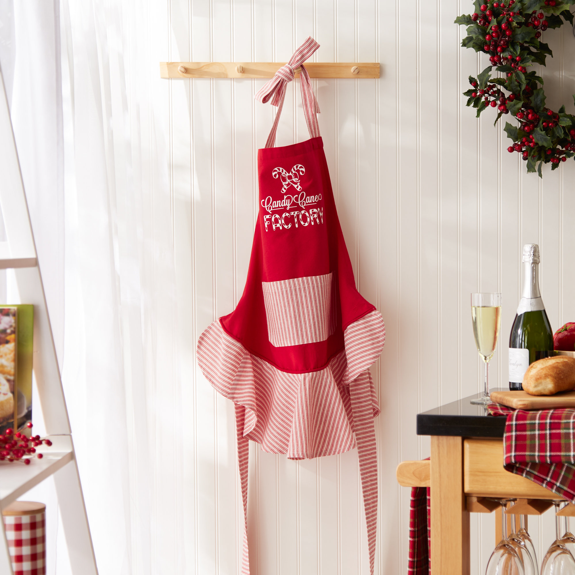 Prep & Savour CANDY CANE FACTORY RUFFLE APRON | Wayfair